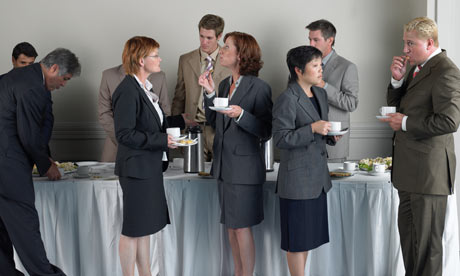 People who stand and talk right next to the food tables at meetings so ...