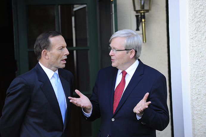 Kevin Rudd hands Tony Abbott the keys to the Lodge