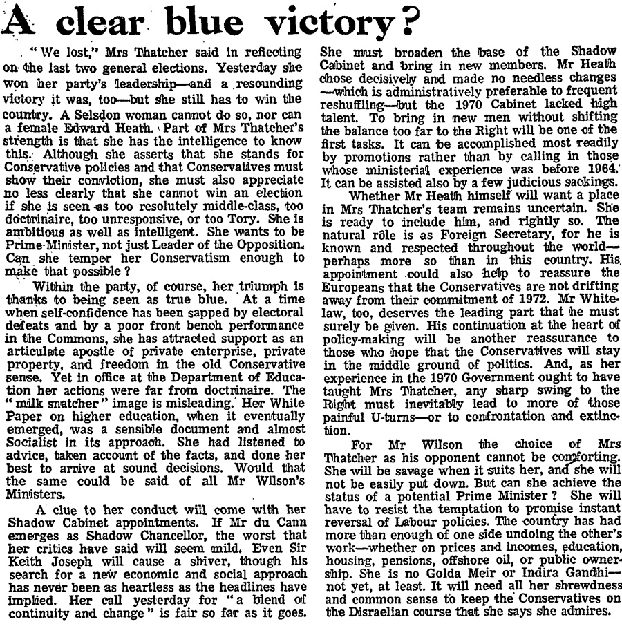 From the archive, 12 February 1975: Dreamy, says Thatcher, the new ...