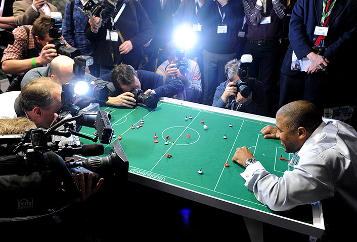 Footballers playing Subbuteo – in pictures